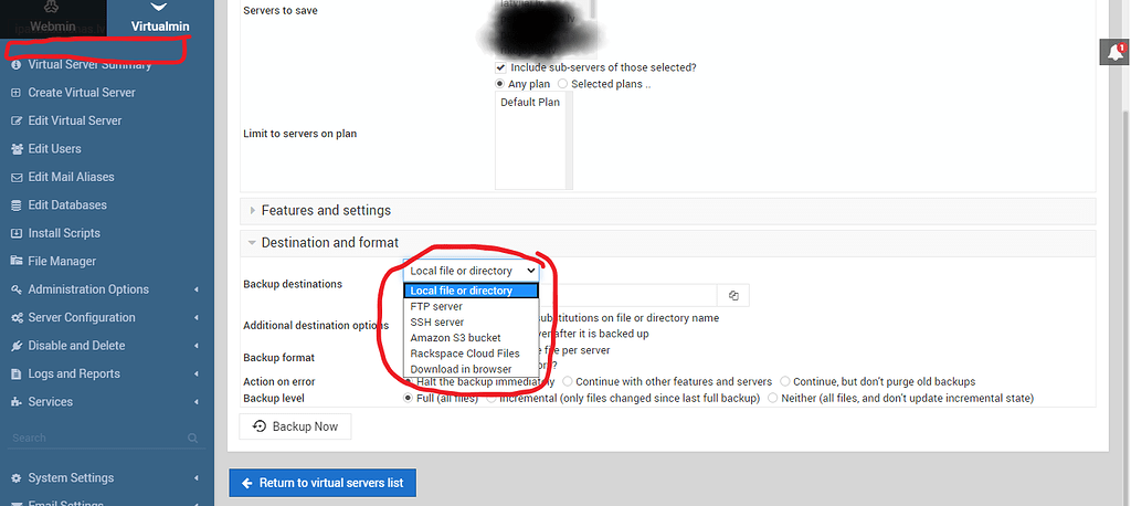 Missing Server List And Virtualmin Backup Virtual Servers Webmin Server Option Missing Help