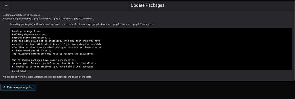 Unable to update php-crypt because of php8.3-mycrypt error - Webmin ... Unable to update php-crypt because of php8.3-mycrypt error - Webmin ...
