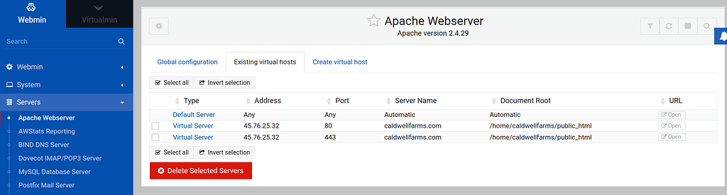 I have a virtual server in Virtualmin that does not show in Webmin - Virtualmin - Virtualmin ...