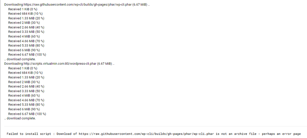 Failed to install script:"wp-cli.phar is not an archive file - Help! (Home for newbies ...