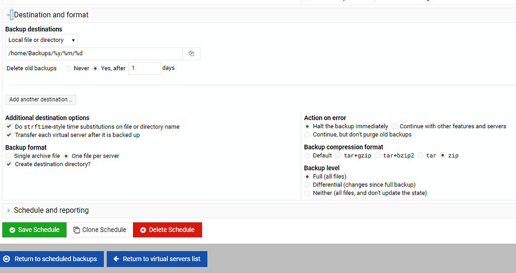 Settings In The Backup Help Home For Newbies Virtualmin Community