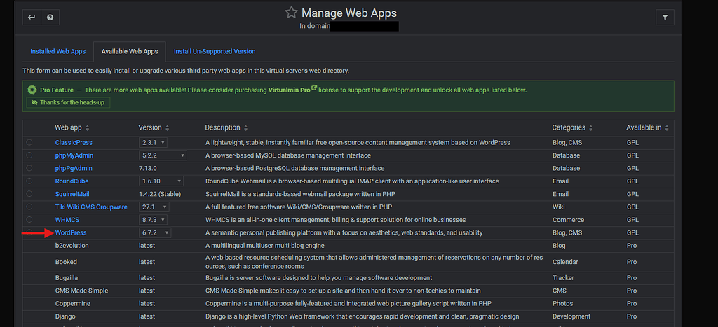 Installing Wordpress from Manage Web Apps is not creating the .htaccess file - Virtualmin ...