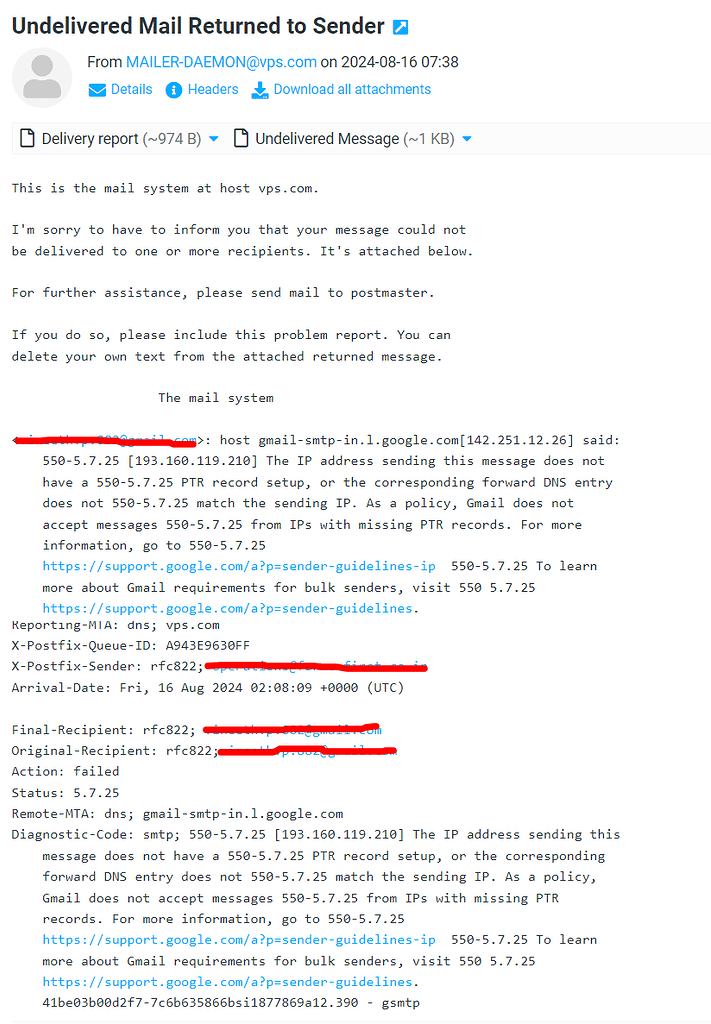 How to solve this issue 'Undelivered Mail Returned to Sender ...