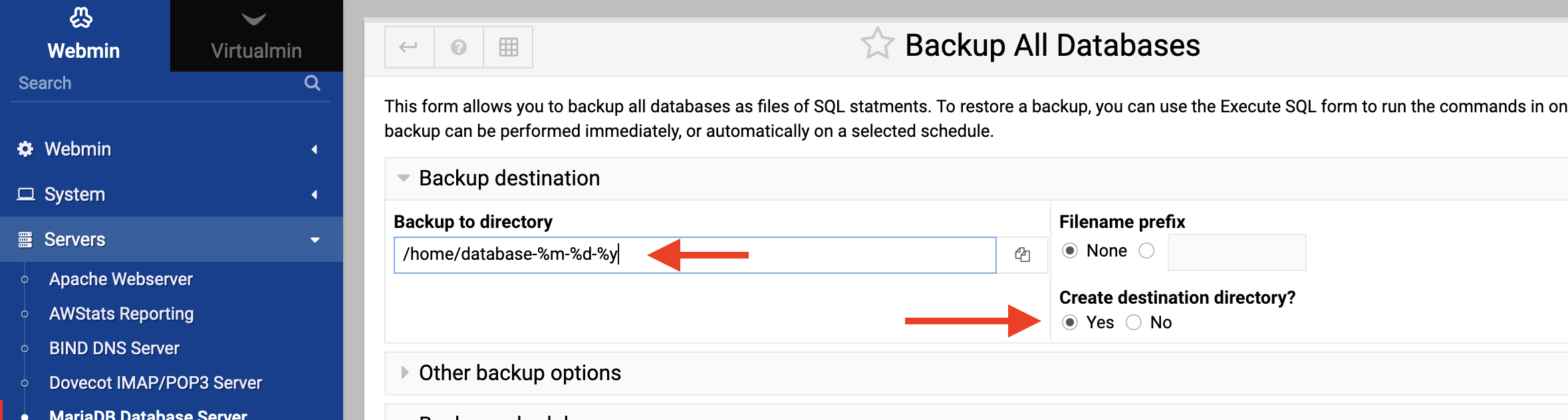 Timestamp in Database backup - Help! (Home for newbies) - Virtualmin Community