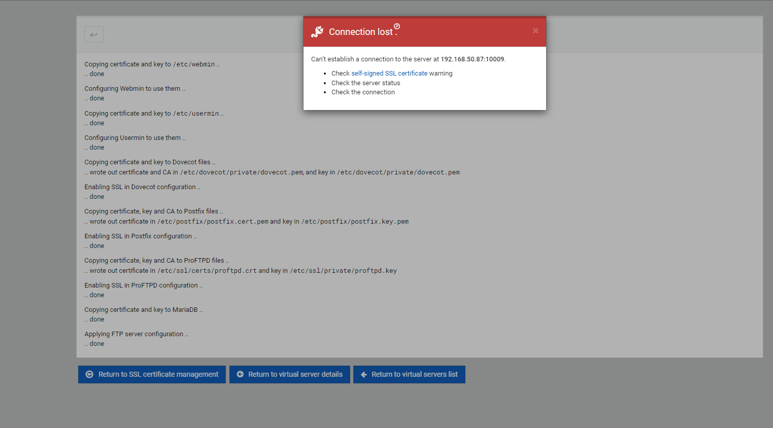 Problems with ssl - Help! (Home for newbies) - Virtualmin Community