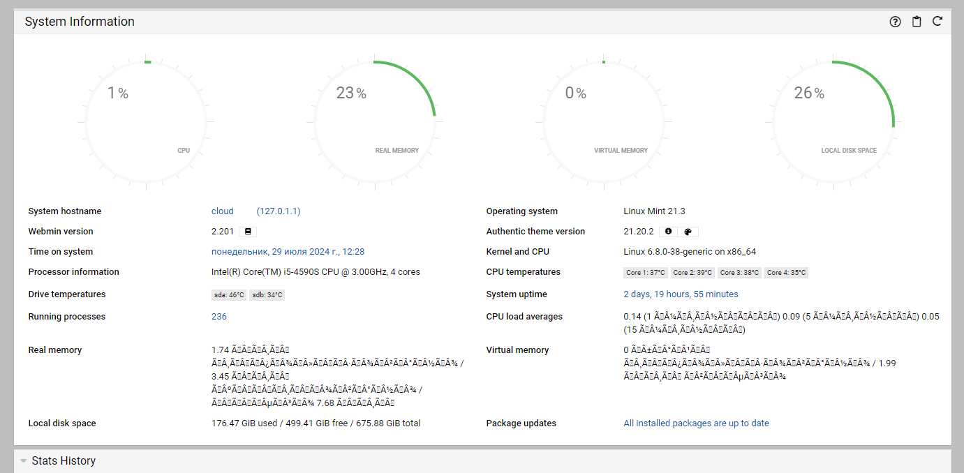 Garbage characters appear on the Dashboard in Webmin 2.201 - Webmin ...